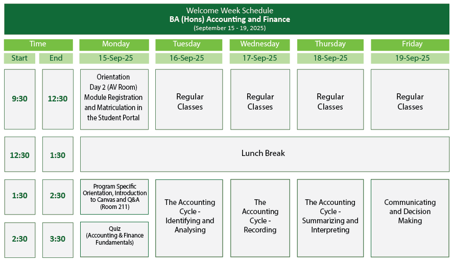 Week of Welcome Schedule - BA (Hons) Accounting and Finance ...